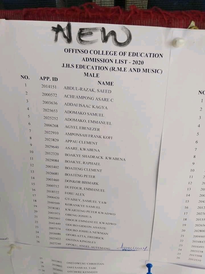 Offinso College Of Education Admission List 2020/2021